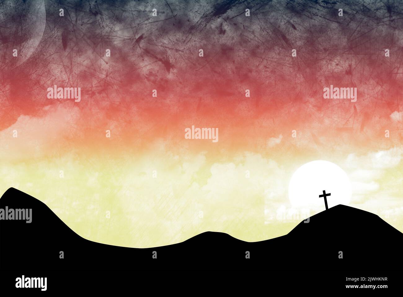 Cross religion symbol shape over sunset sky Stock Photo - Alamy