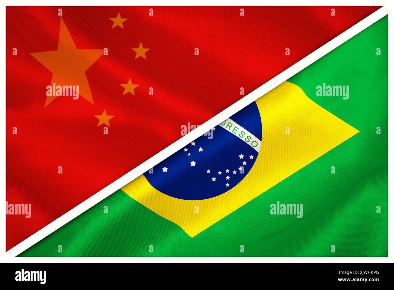 Close-up of Chinese and Brazilian flags on white background Stock Photo ...