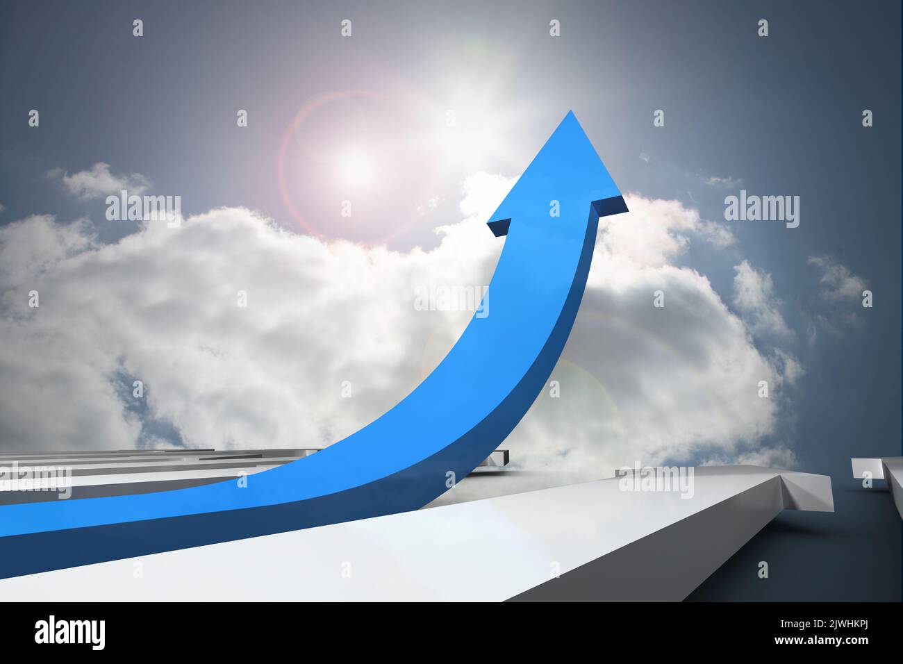Blue arrow pointing up against sky Stock Photo - Alamy