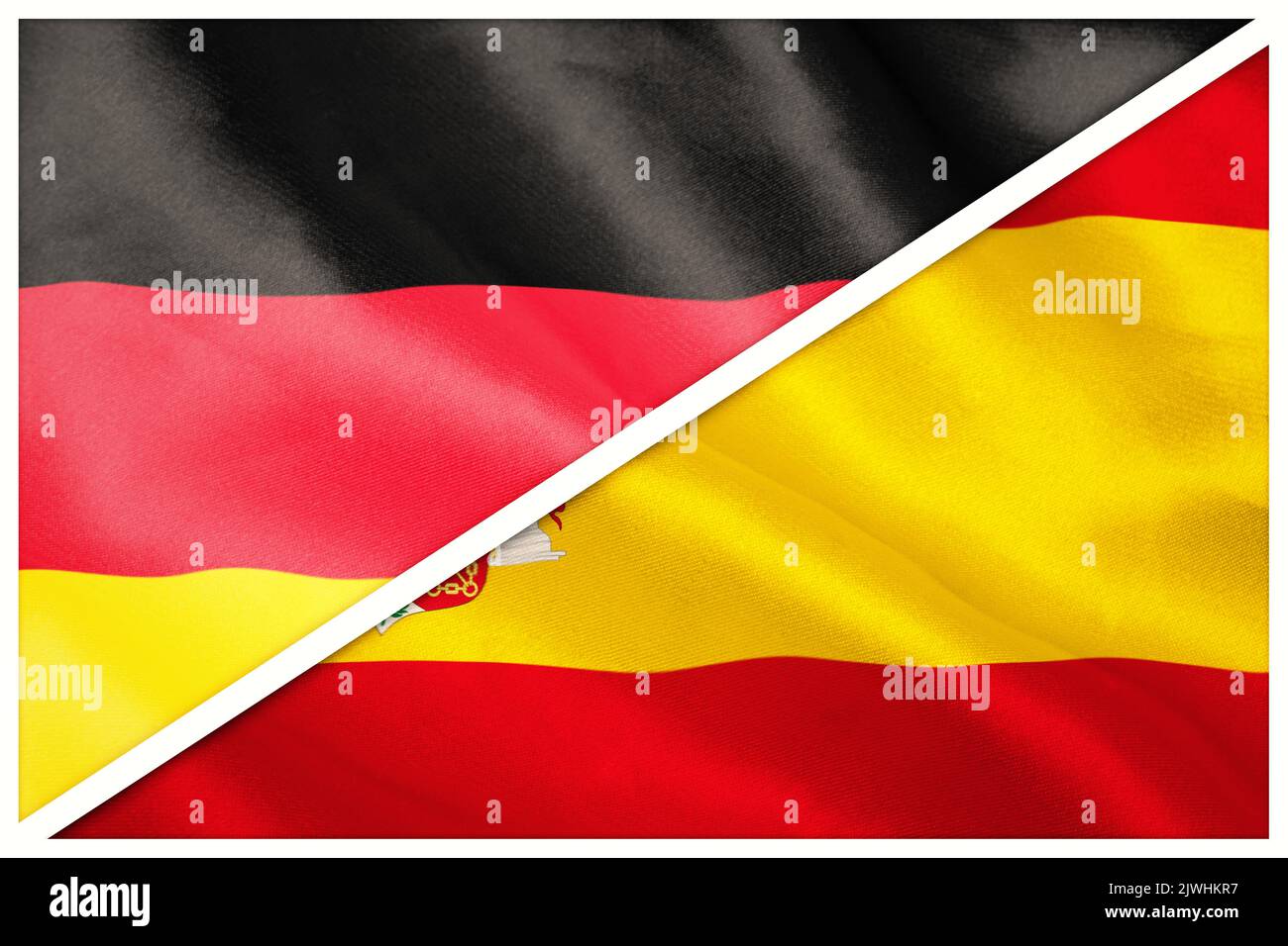 Close-up of German and Spanish flags on white background Stock Photo ...