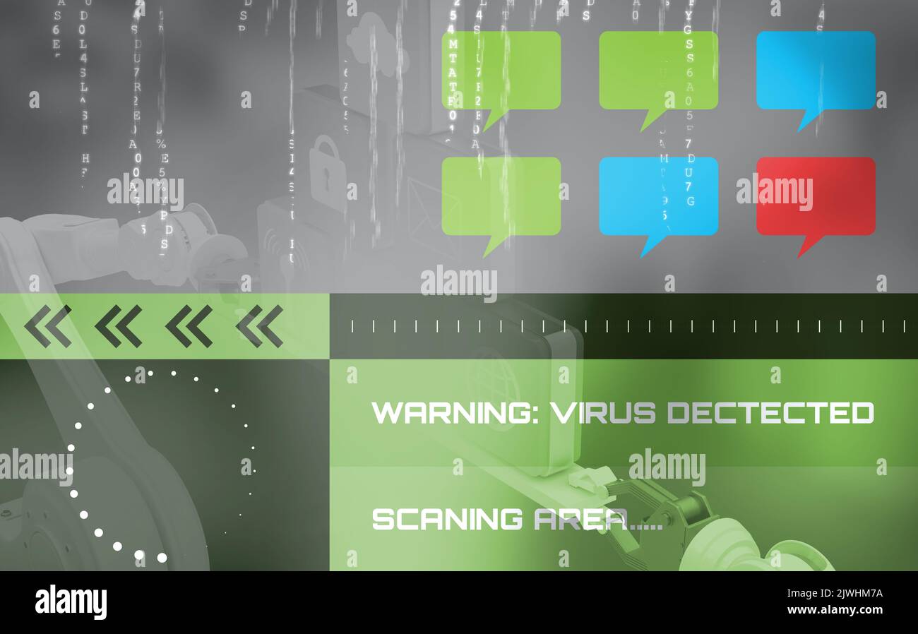 Digital image of speech bubbles and text on device acreen Stock Photo ...