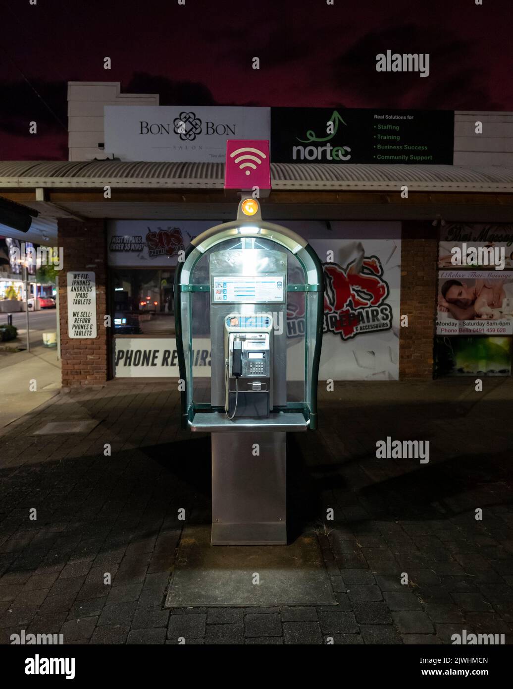 Telstra public phone booth in Palm Court, Murwillumbah, northern new ...