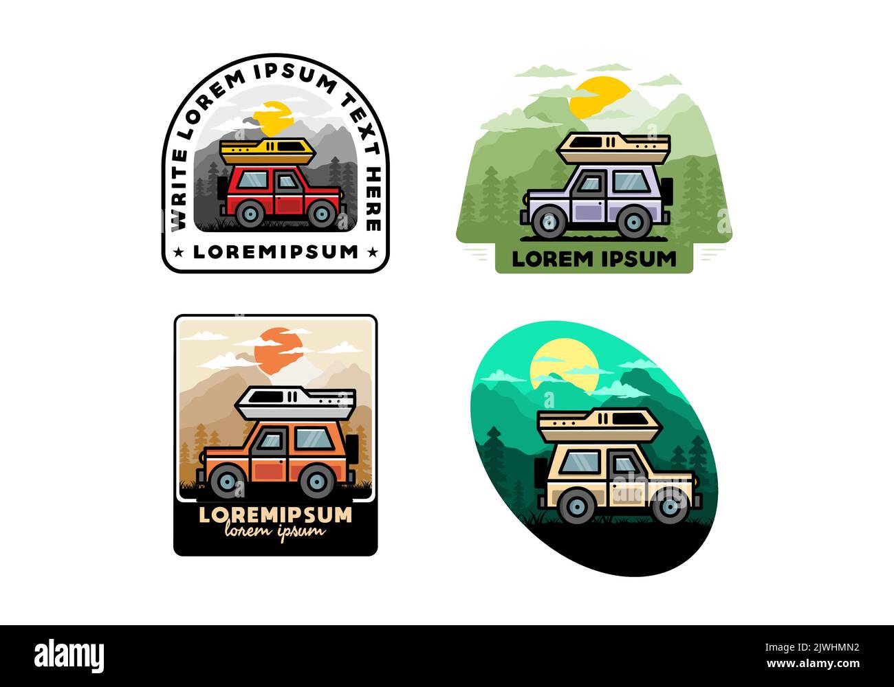 Off road vehicle car camping outdoor illustration badge design Stock ...