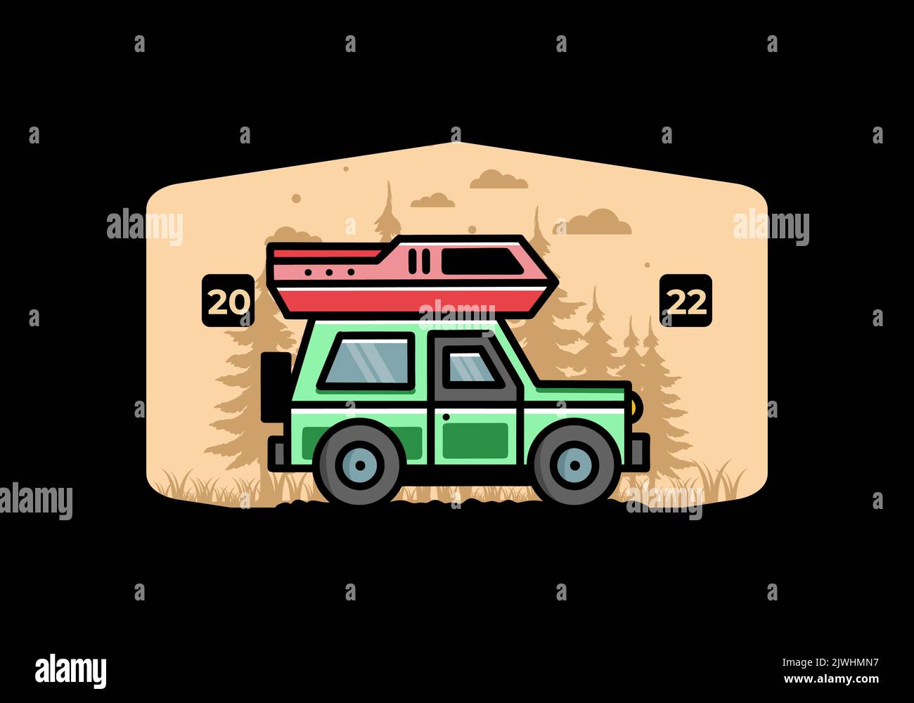 Off road vehicle car camping outdoor illustration badge design Stock ...