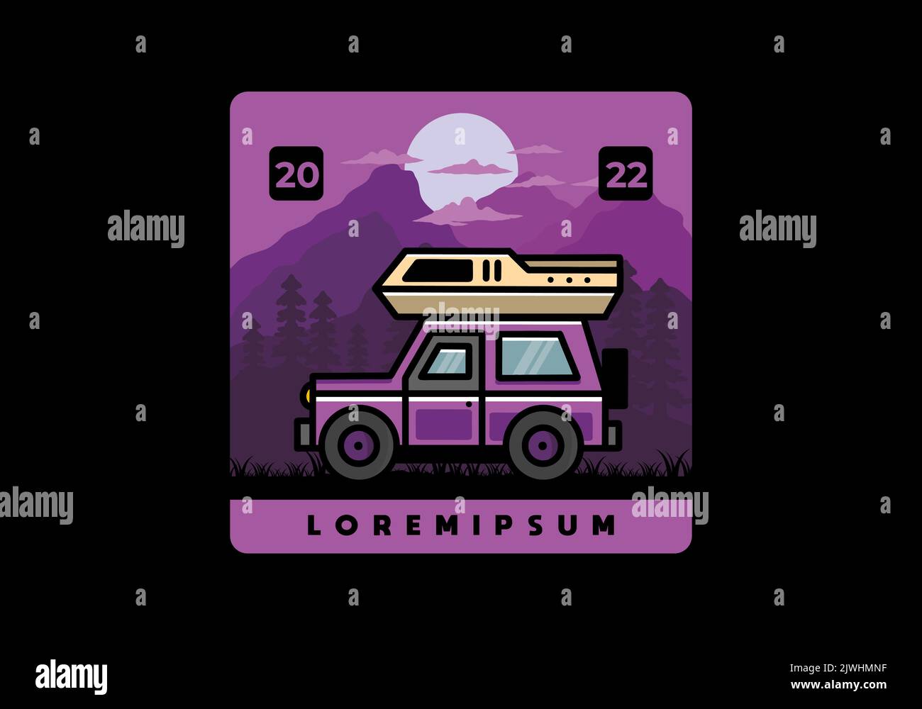 Off road vehicle car camping outdoor illustration badge design Stock ...