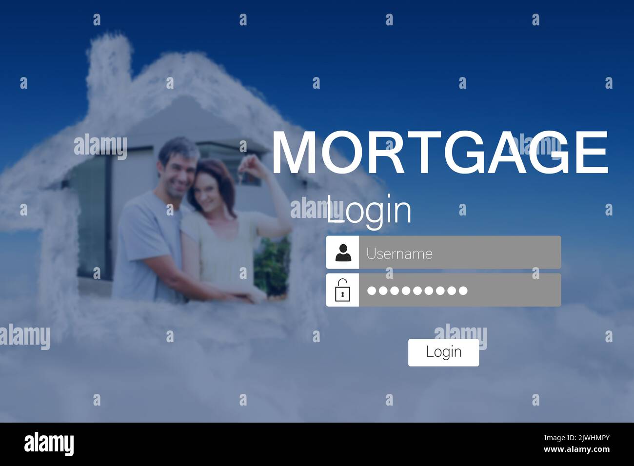 Digital composite image of mortgage login page and couple in model ...