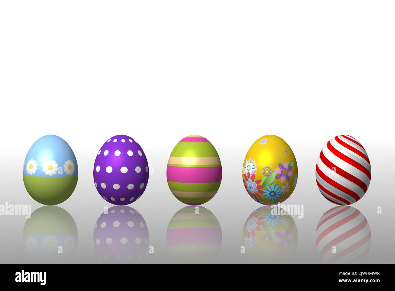 Easter eggs in a row on reflective surface Stock Photo - Alamy