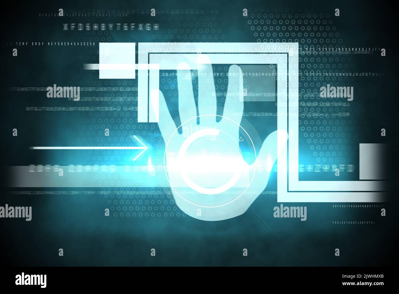 Digital security hand print scan in blue and black Stock Photo - Alamy