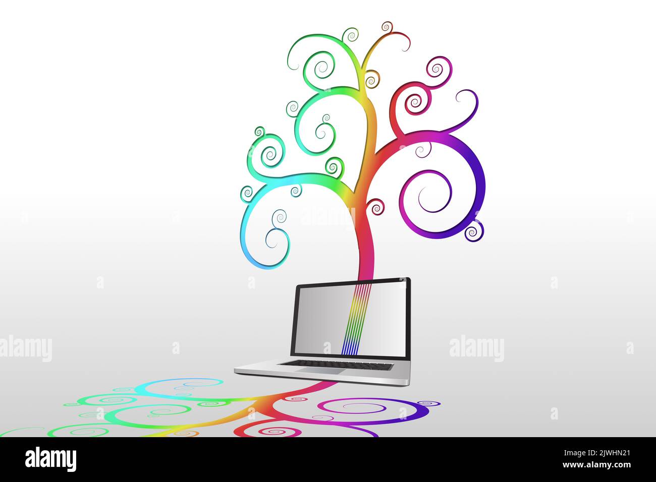 Digitally generated Laptop with colourful spiral design Stock Photo - Alamy