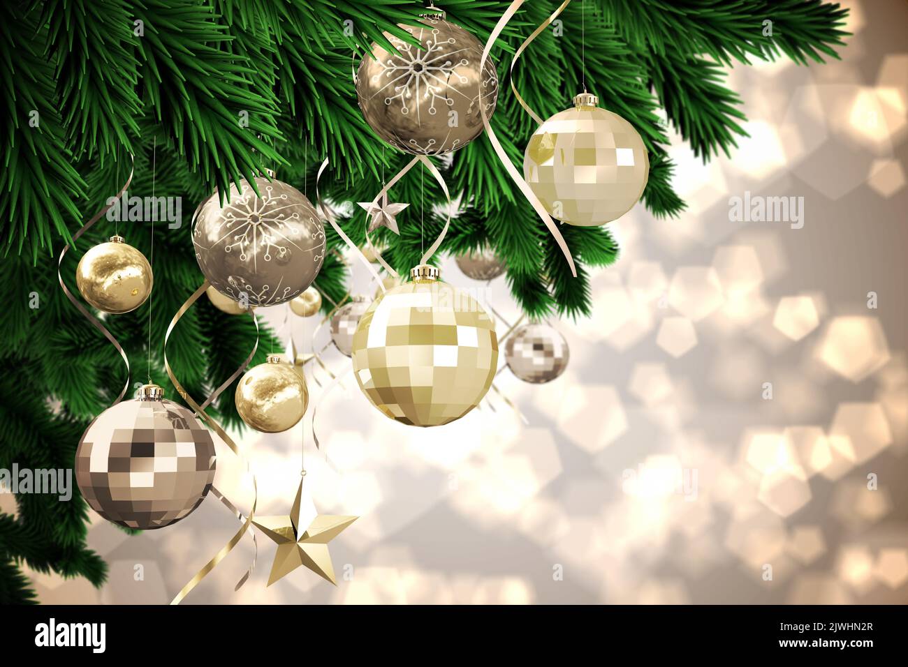 Composite image of Christmas tree decorated with ornaments Stock Photo ...