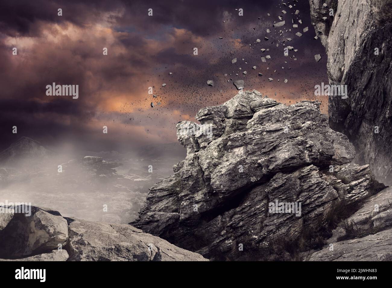 Rocks against cloudy sky during sunset Stock Photo - Alamy