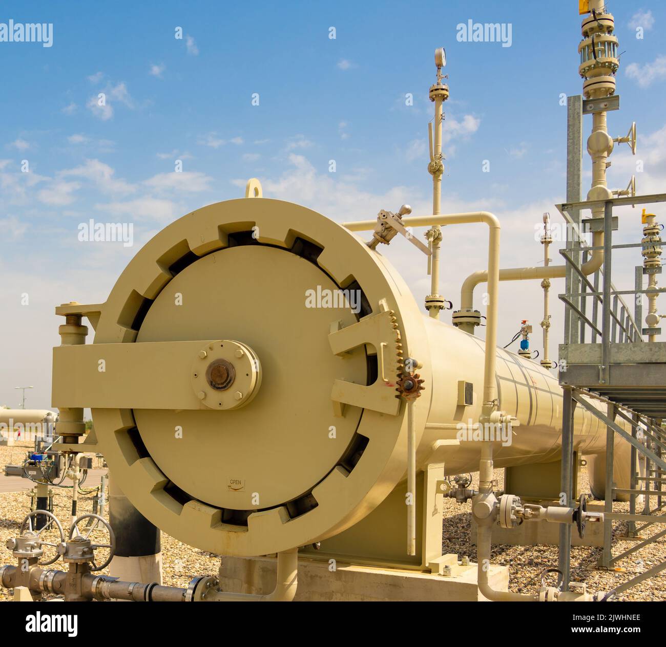 Equipment for launching the gas pipeline piston front view of the ...