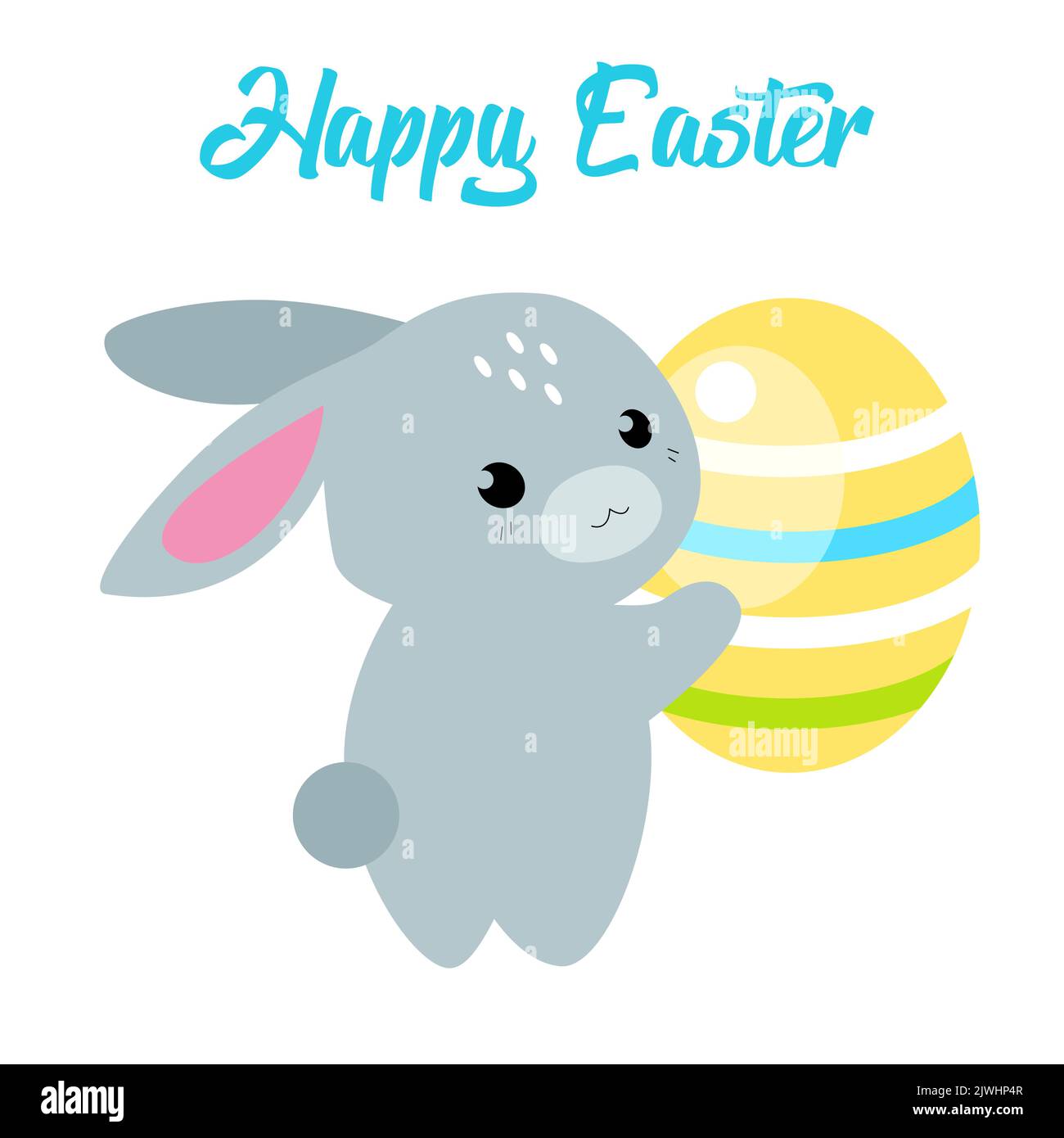 Happy Easter. Cute cartoon Easter banner with Easter eggs and Hare ...