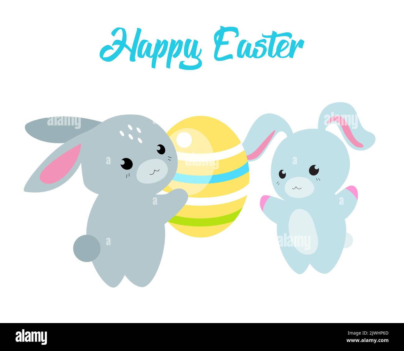 Happy Easter. Cute cartoon Easter banner with Easter eggs and Hare ...