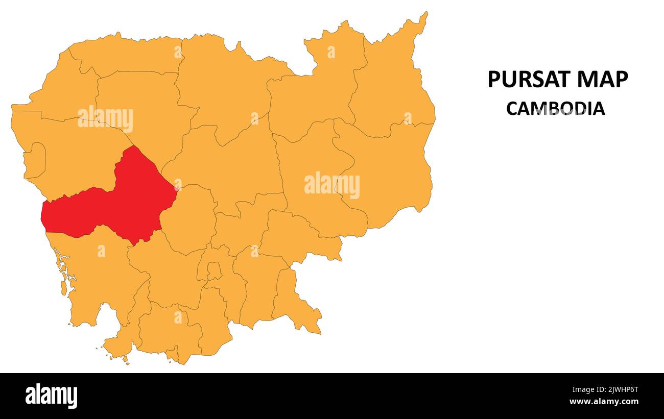 Pursat State and regions map highlighted on Cambodia map Stock Vector ...