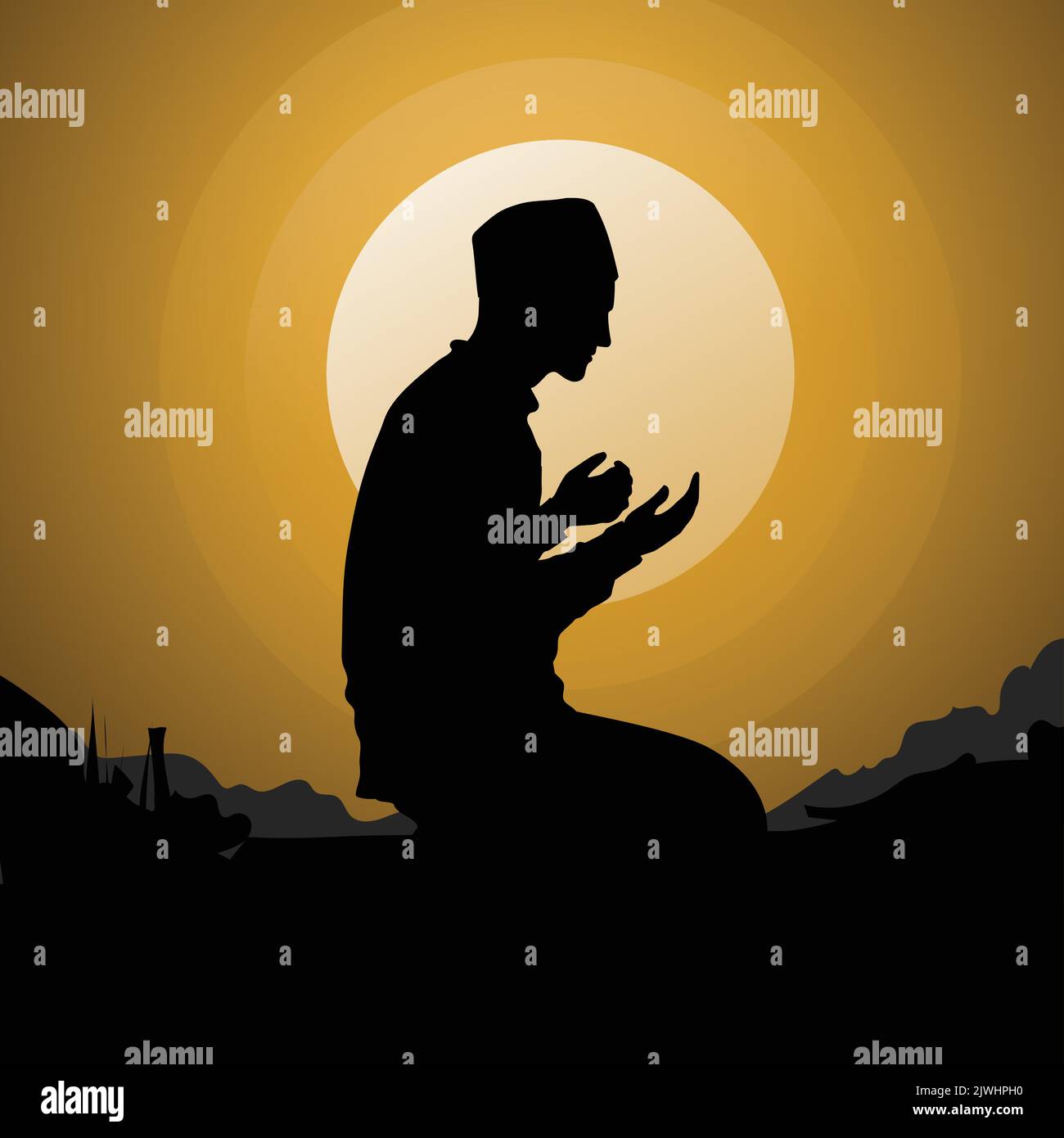 An illustration of a Muslim praying vector image Stock Vector Image ...