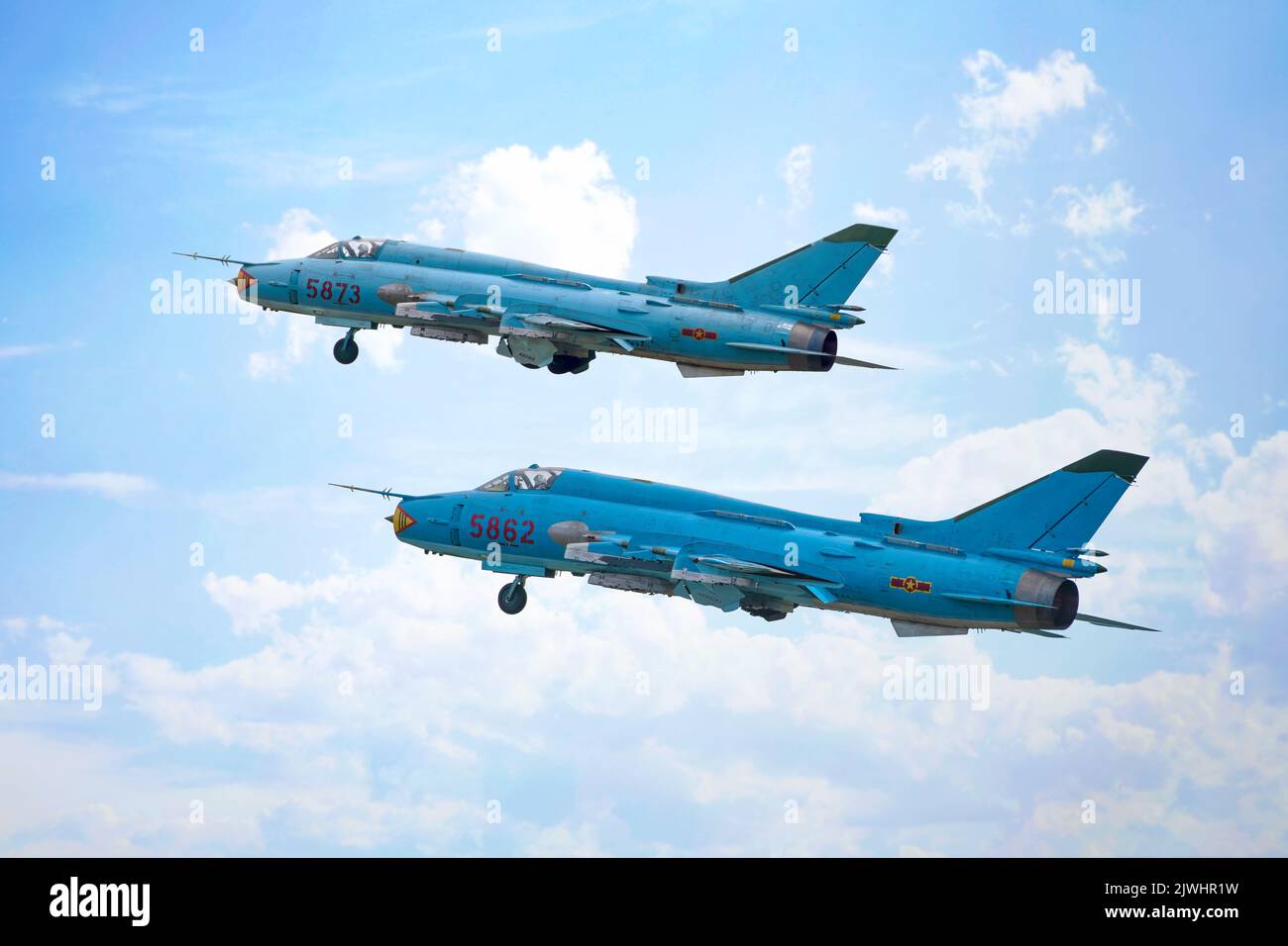 squadron of sukhoi su22 take off and fly by in demonstration day Stock ...
