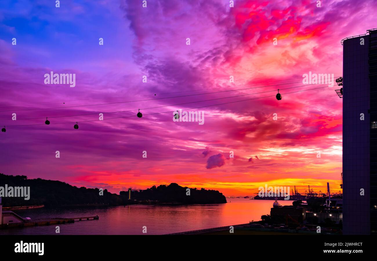 Dramatic sunset at Keppel bay with part of Sentosa Island in view Stock ...