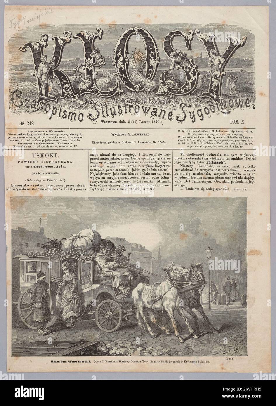 Reproduction of drawing: Juliusz Kossak (1824-1899), Omnibus of Warsaw; from: "Kłosy" 1870, no ...