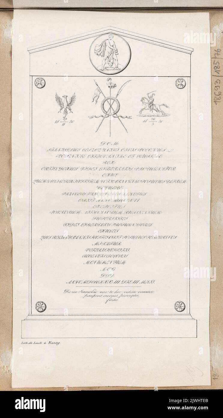 Redrawing of a memorial plaque dedicated to King Stanisław Leszczyński ...