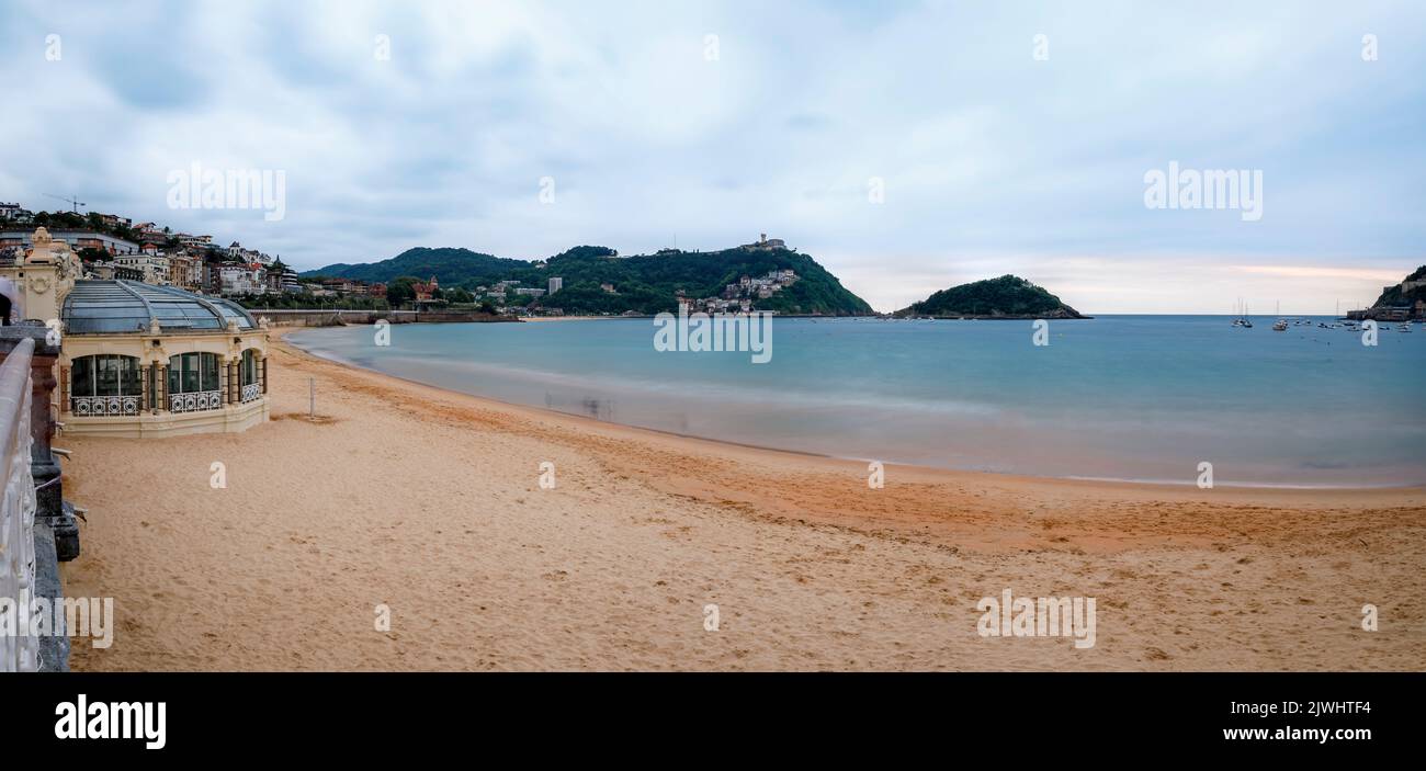 Panoramic view of La Concha bay and beach in San Sebastian Donostia ...