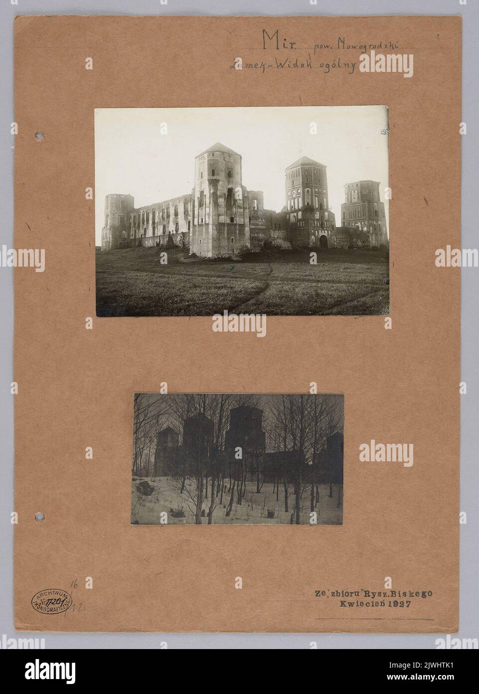 Mir (Belarus). Castle ruins - two general views in different times of ...