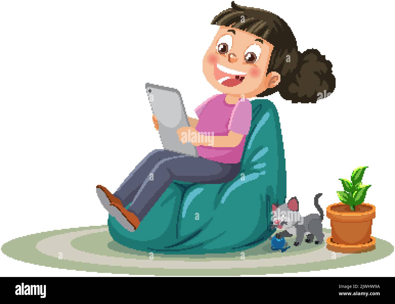 A girl using tablet for learning online illustration Stock Vector Image ...