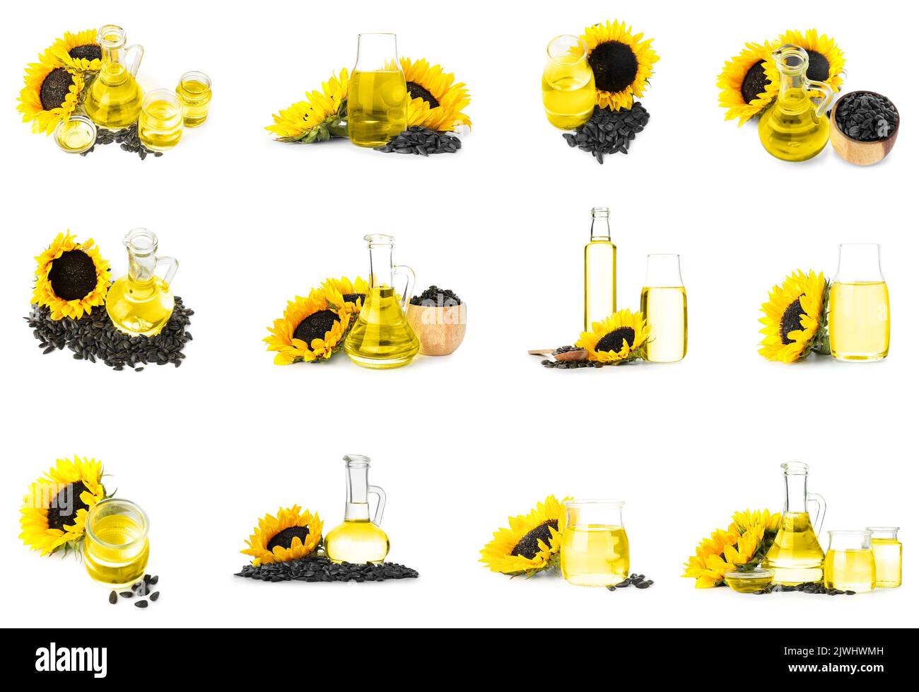 Set of sunflower oil and seeds isolated on white Stock Photo - Alamy