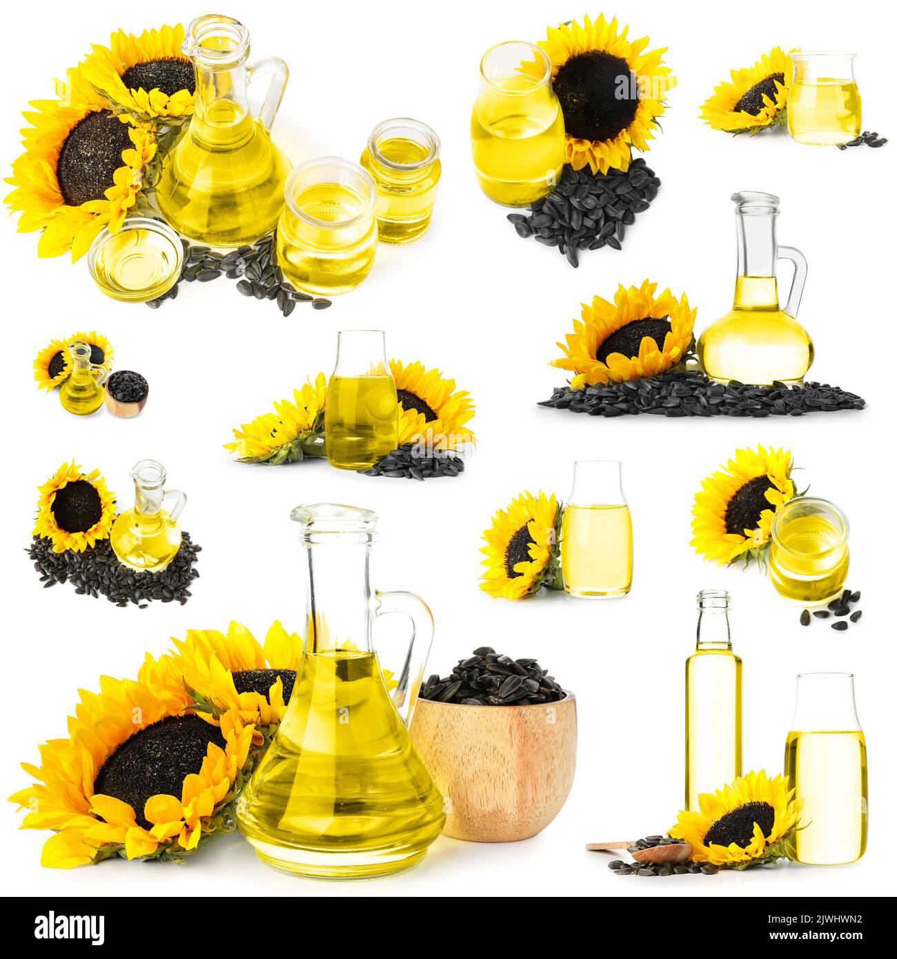 Set of sunflower oil and seeds isolated on white Stock Photo - Alamy