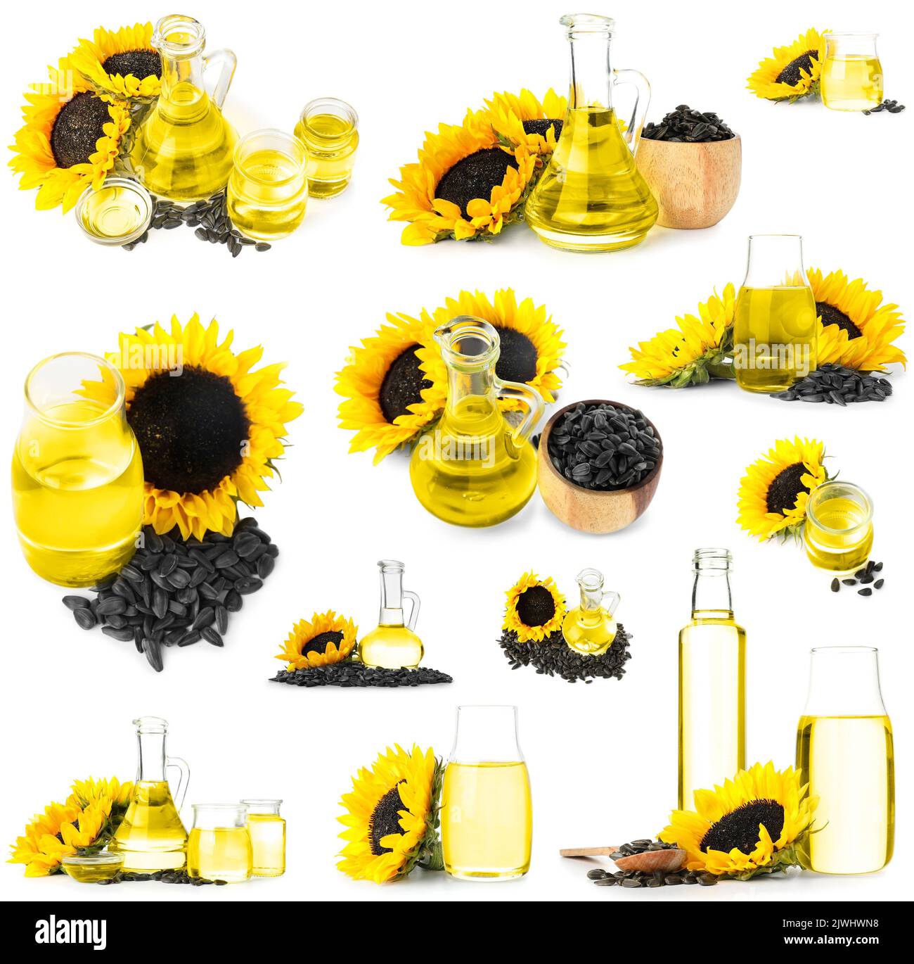 Set of sunflower oil and seeds isolated on white Stock Photo - Alamy