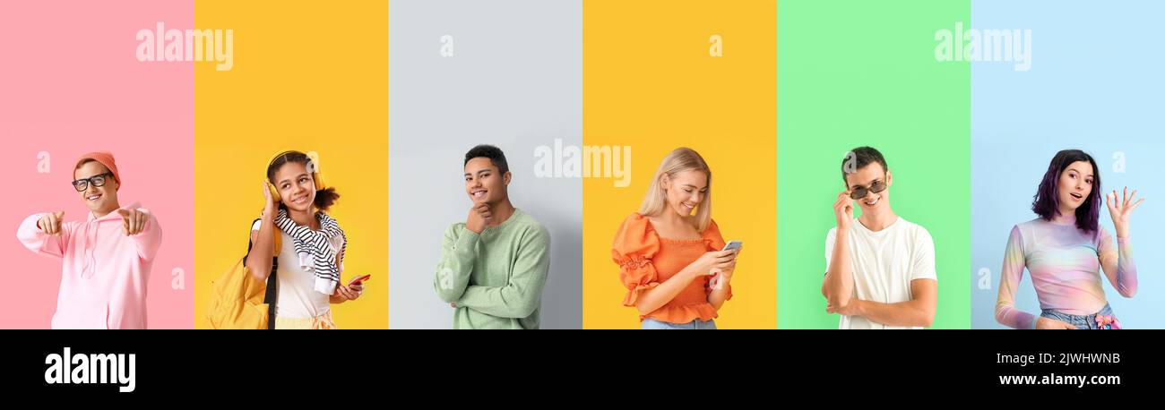 Set of teenagers on colorful background Stock Photo - Alamy
