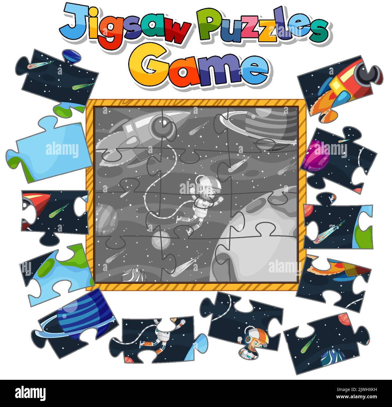 Astronaut in space photo puzzle game template illustration Stock Vector ...