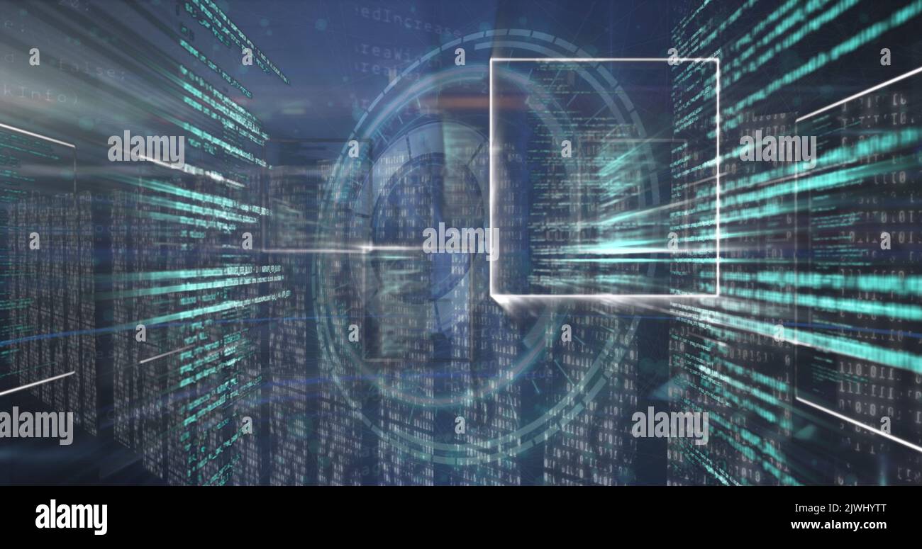 Image of round scanner and data processing over multiple screens of mosaic squares Stock Photo ...