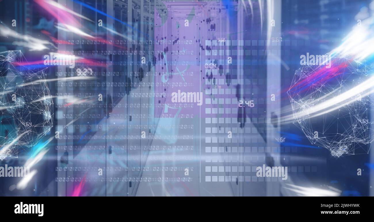 Image Of Digital Waves Network Of Connections And Data Processing Against Computer Server Room