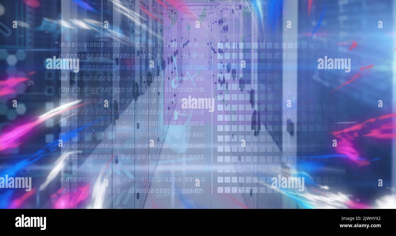 Image Of Digital Waves Network Of Connections And Data Processing Against Computer Server Room