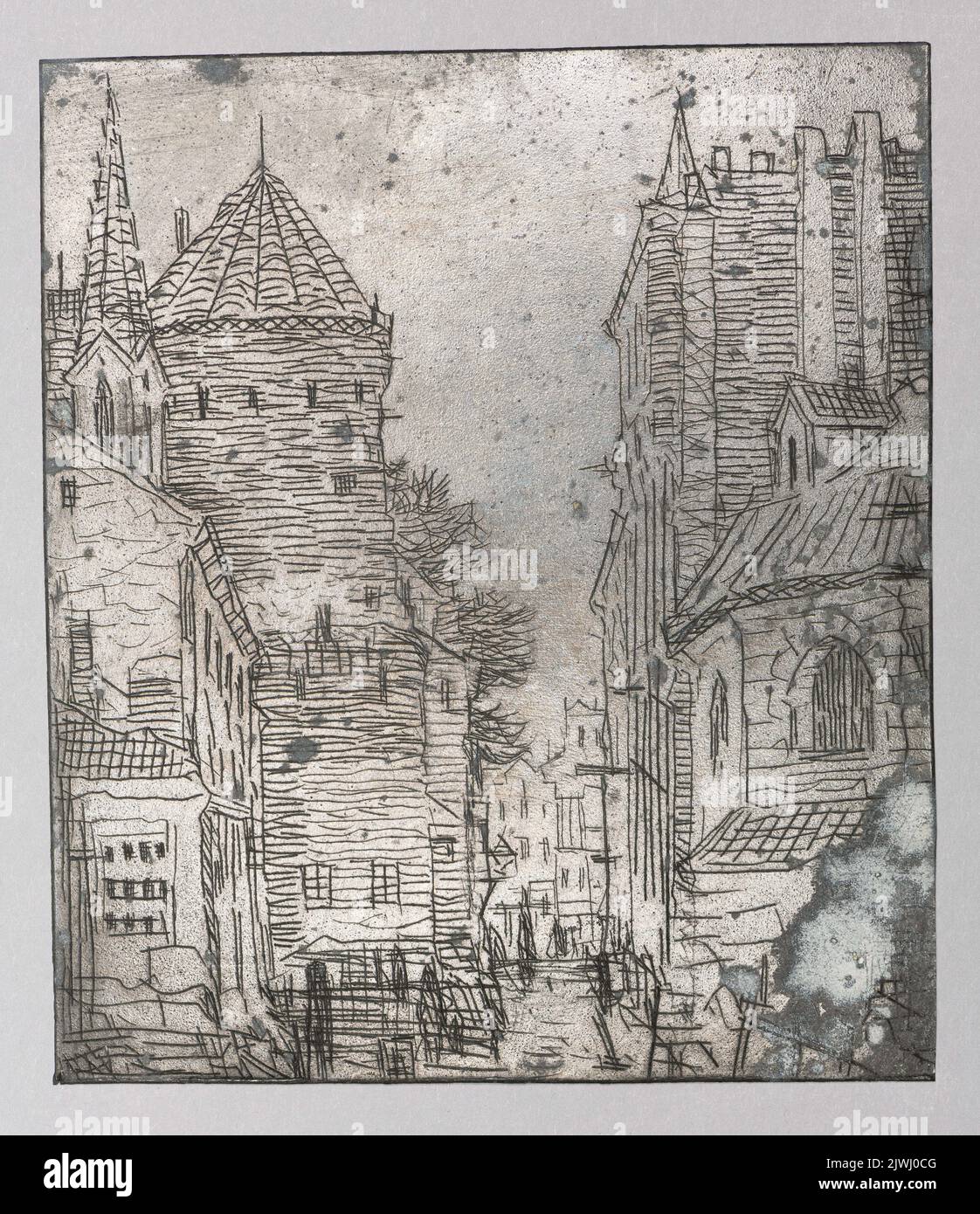 Urban landscape with a fortified tower. Jabłczyński, Feliks (1865-1928 ...