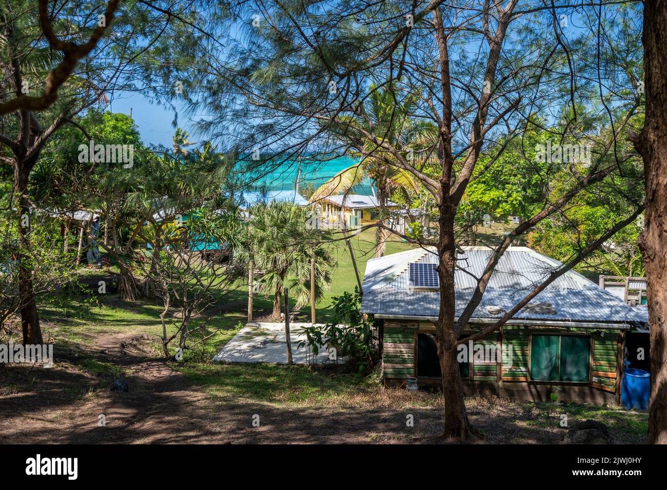 Yellow bungalows at family run homestay in village on Nanuya LaiLai ...