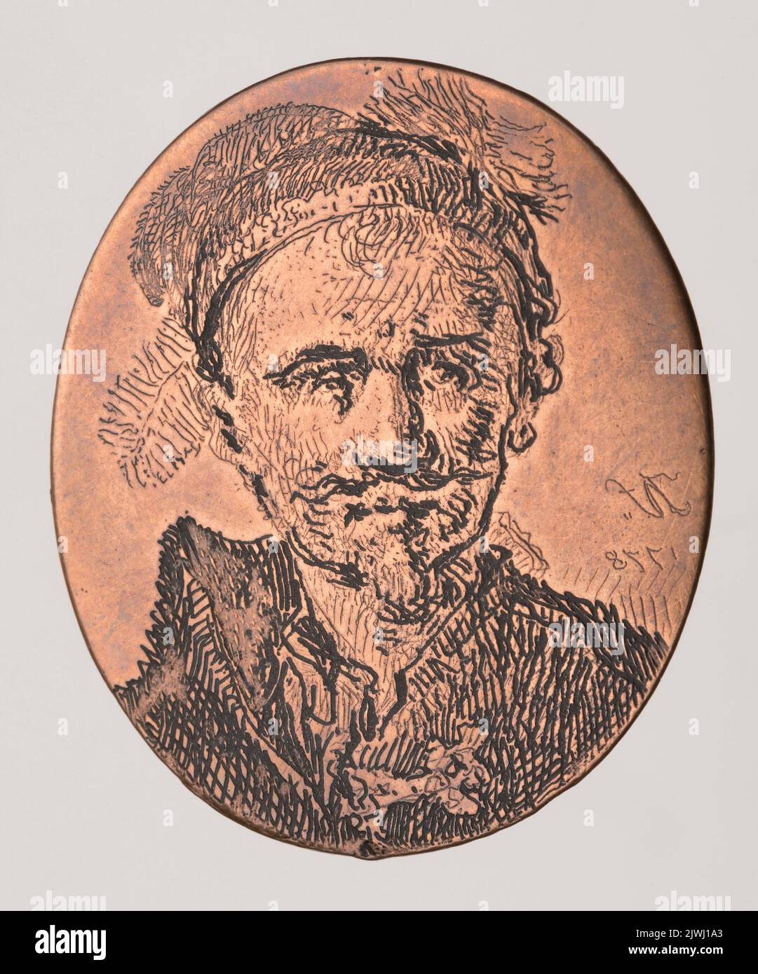 The bust of a man in a hubcap with feather. Norblin de la Gourdaine ...