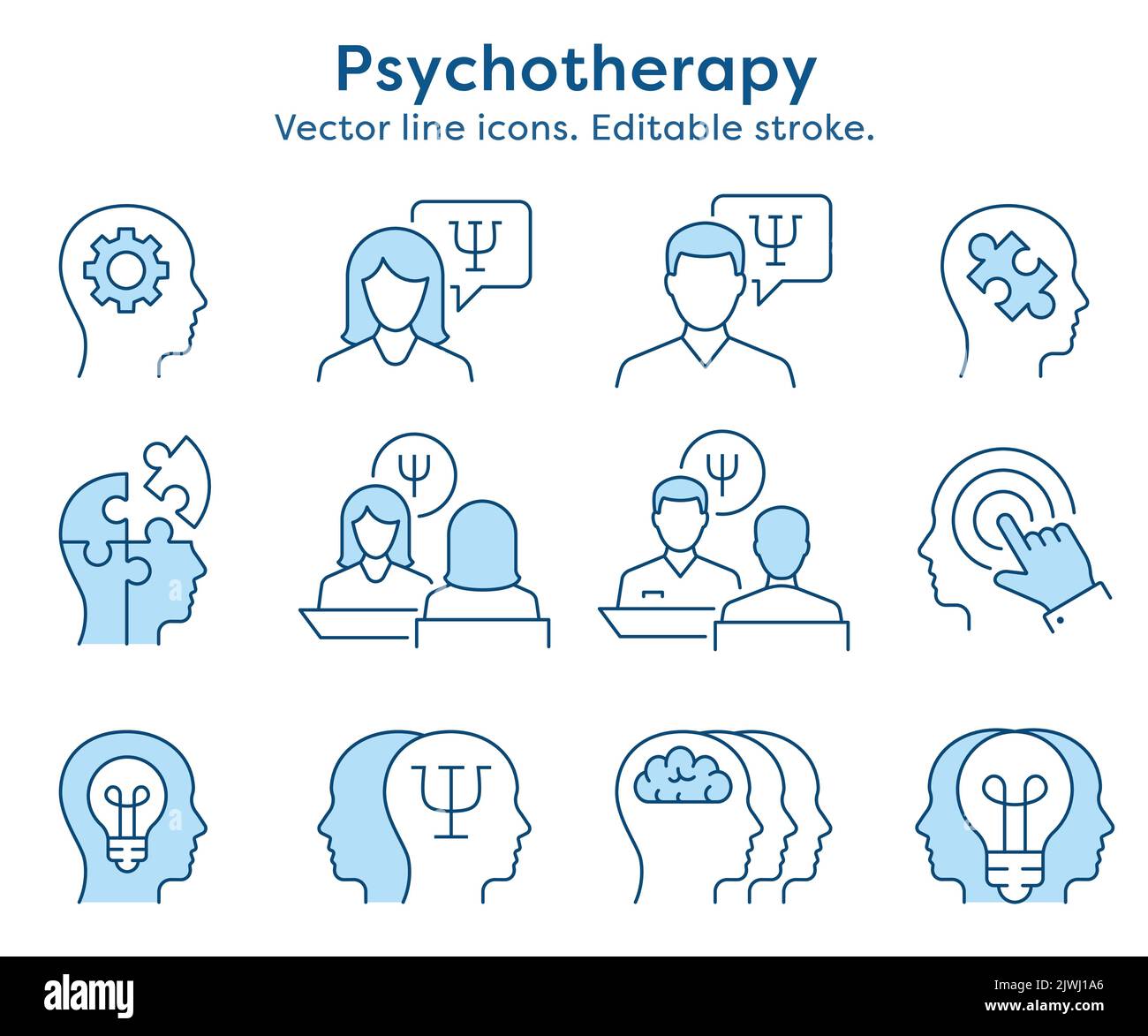 Psychology icon set. Collection of mind, brain, emotion, mental health ...