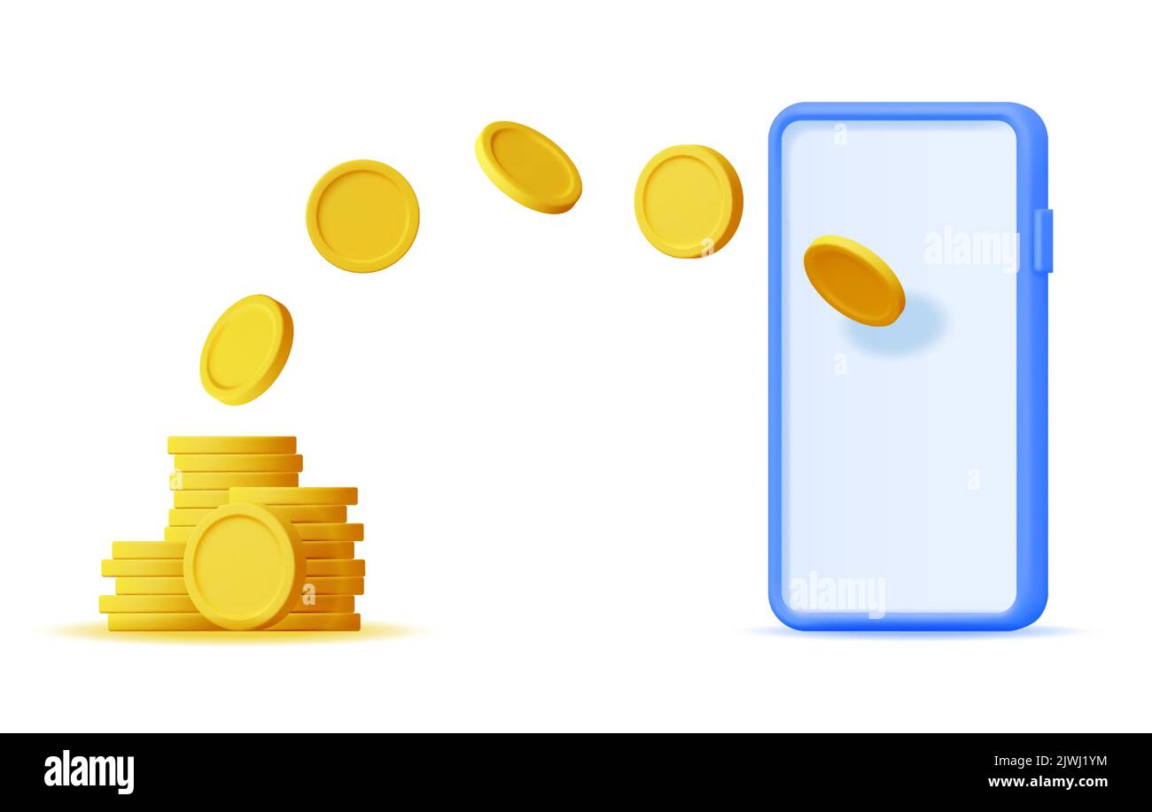 3D Flying Coins and Smartphone Isolated Stock Vector Image & Art - Alamy