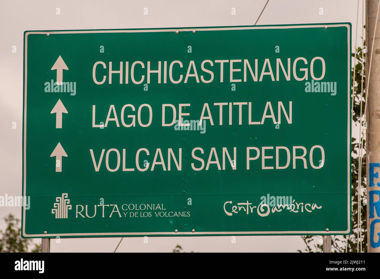 "Chichicastenango, Lago De Atitlan, Volcan San Pedro" directional sign ...
