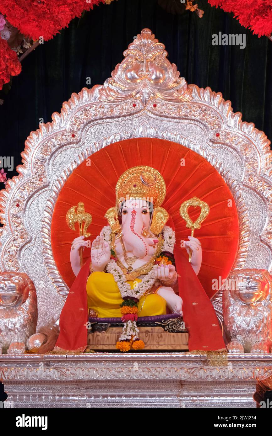 Pune, Maharashtra, 2 September 2022, People and devotee at famous Kasba ...