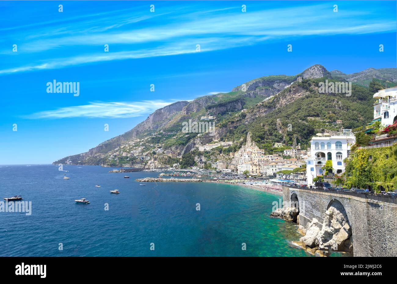 Italy, Amalfi town colorful architecture and Campania Amalfi coast ...