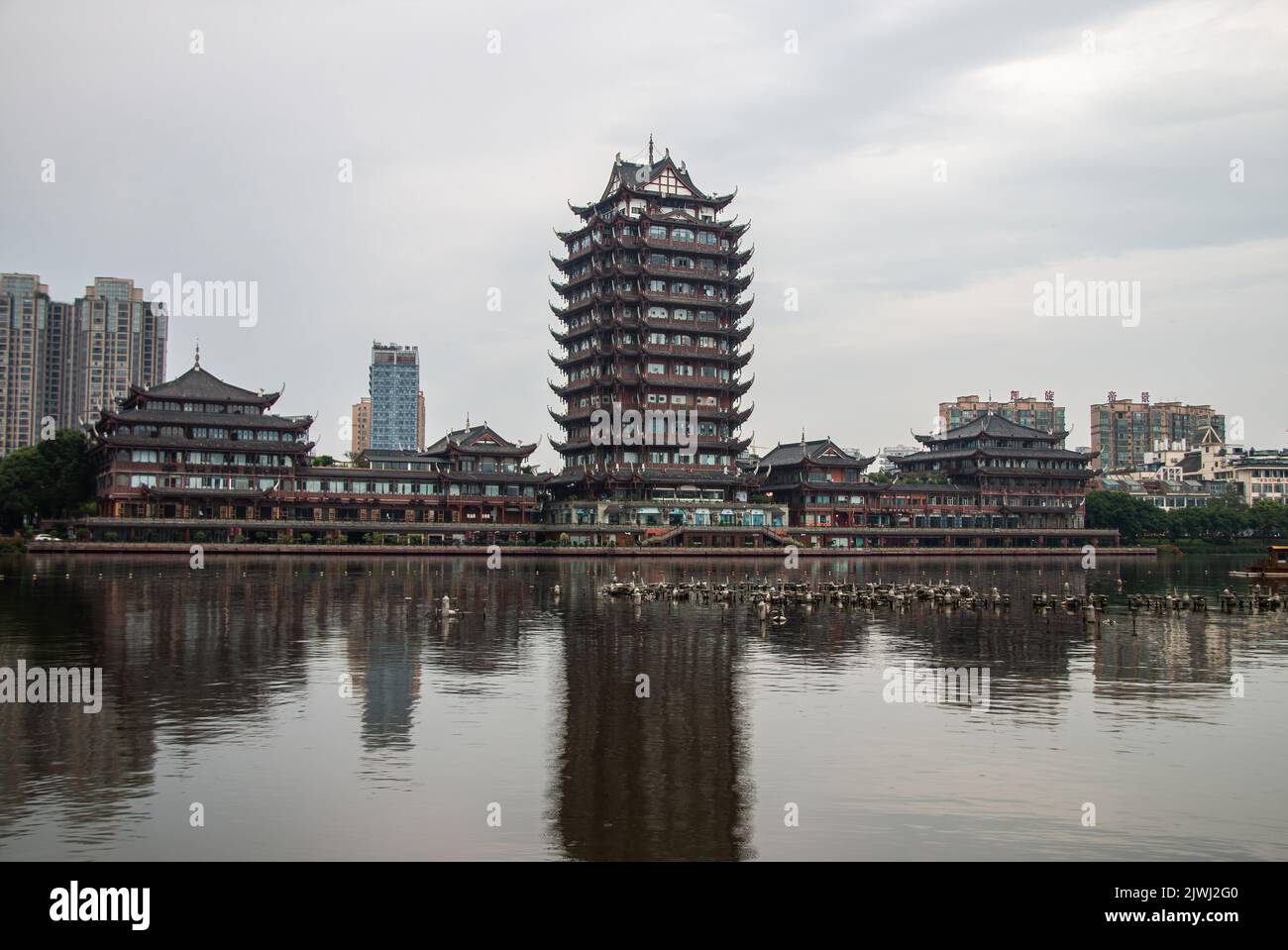 The Dongpo Urban Wetland Park under a cloudy sky near the Minjiang ...