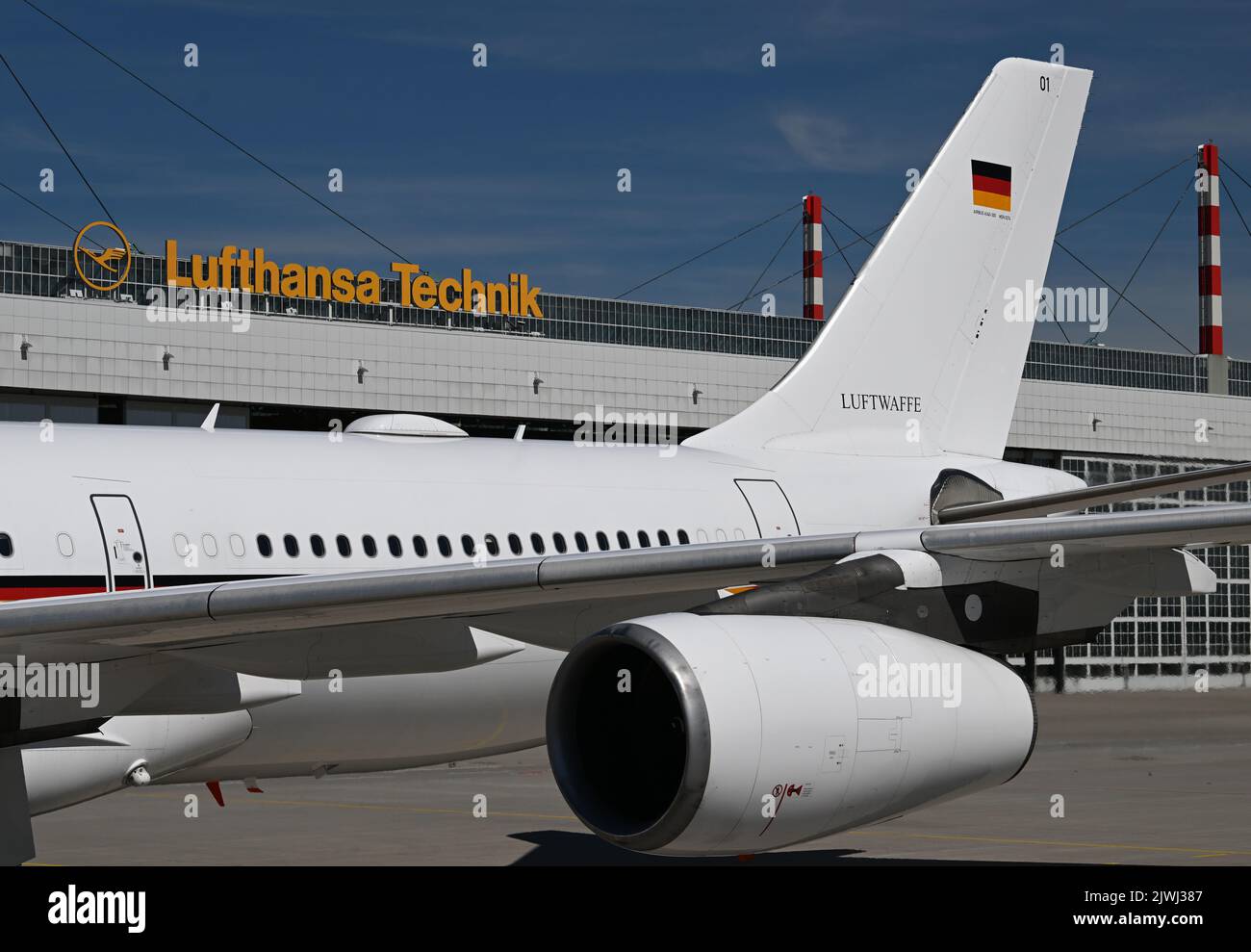 Hallbergmoos, Germany. 05th Sep, 2022. An engine and the tail unit of ...