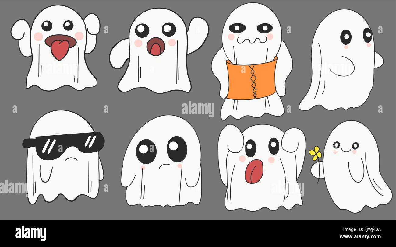 Pack of Halloween ghosts in various scary poses Stock Vector Image ...