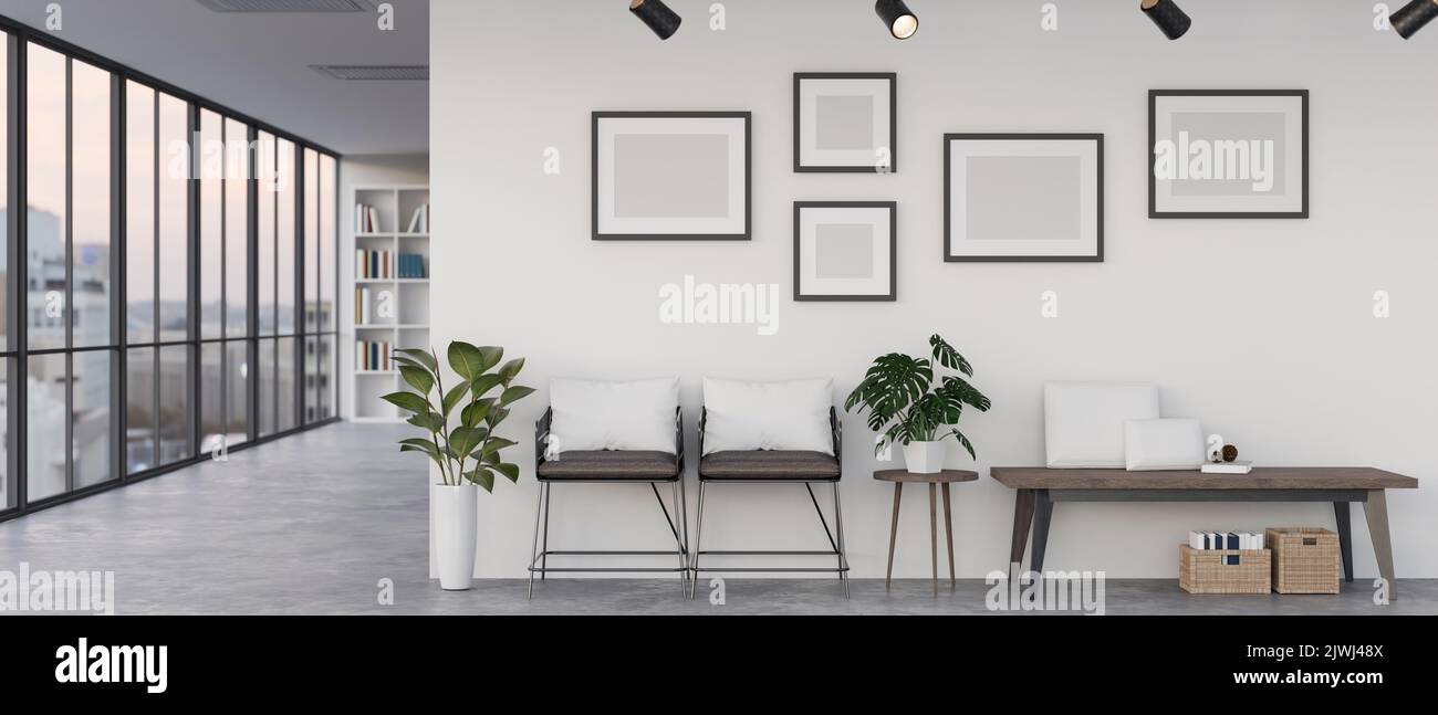 Modern building corridor with relaxing or waiting area interior design ...