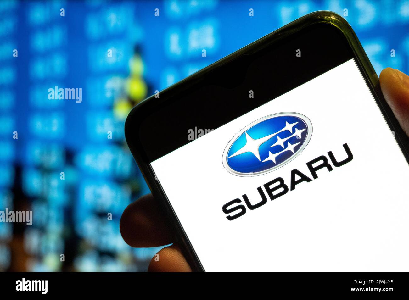 In this photo illustration, the Japanese automobile manufacturer Subaru ...