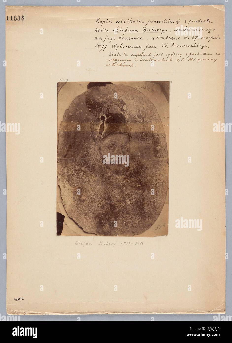 Photograph of painting: Portrait of king Stephen Báthory, which was ...