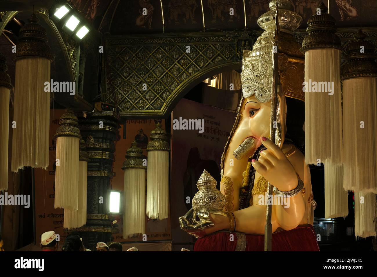 02 September 2022, Pune, Maharashtra, India, Huge idol of Lord Ganesh ...